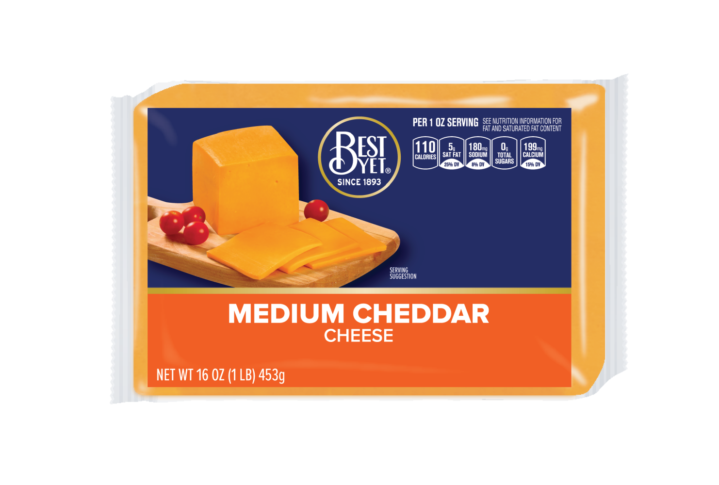 Medium Yellow Cheddar Cheese Chunk - Best Yet Brand
